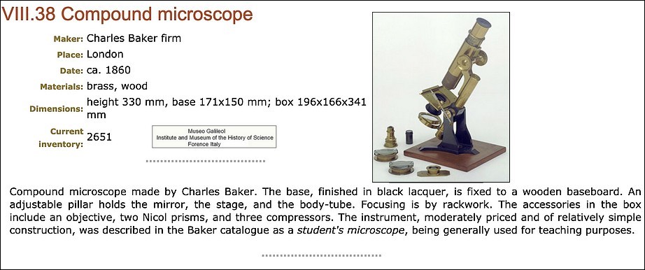 Baker 244 High Holborn, London. Student Microscope, c.1860