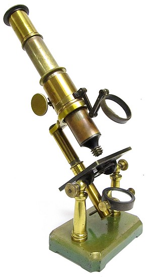 Double pillar French microscope. Probably made by Radiguet & Fils, Paris