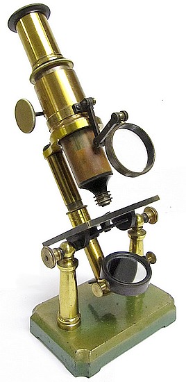 Double pillar French microscope. Probably made by Radiguet & Fils, Paris