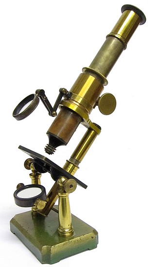 Double pillar French microscope. Probably made by Radiguet & Fils, Paris