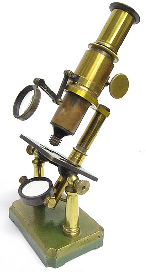Double pillar French microscope. Probably made by Radiguet & Fils, Paris