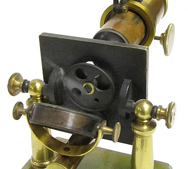 Double pillar French microscope. Probably made by Radiguet & Fils, Paris